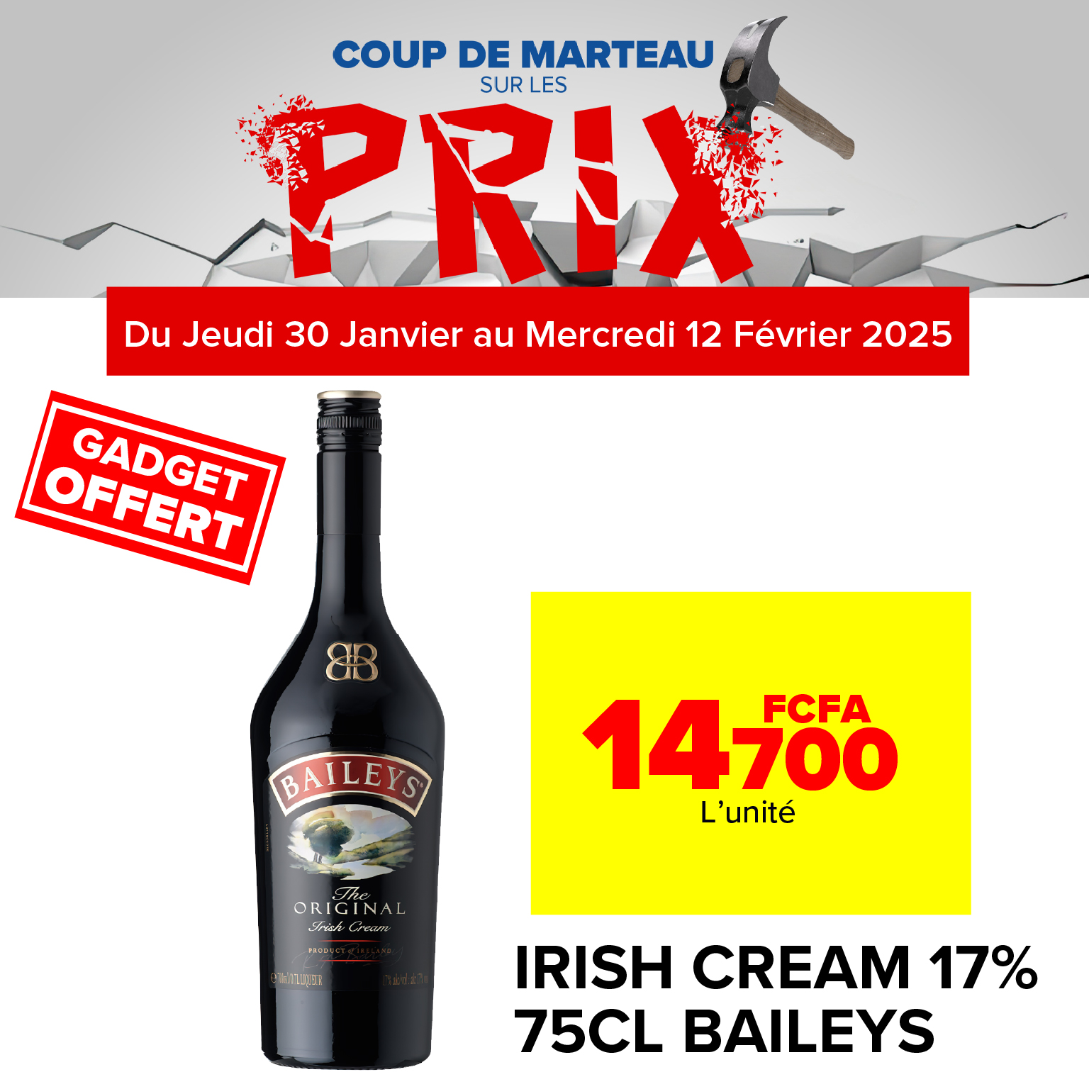 IRISH CREAM 17% 75CL BAILEYS + GADGET OFFERT - Carrefour Côte d'Ivoire