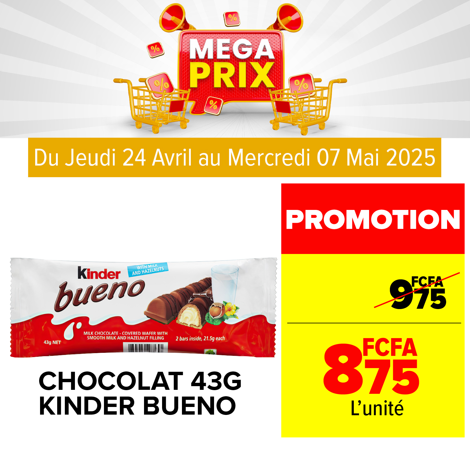 CHOCOLAT 43G KINDER BUENO - Carrefour Côte d'Ivoire